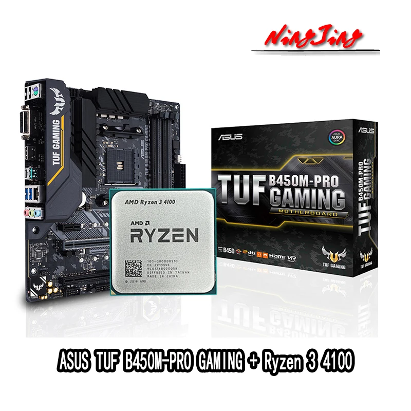 AMD Ryzen 3 4100 R3 4100 CPU + ASUS TUF B450M 프로 게이밍 마더 보드 슈트 소켓 AM4 모두 ...