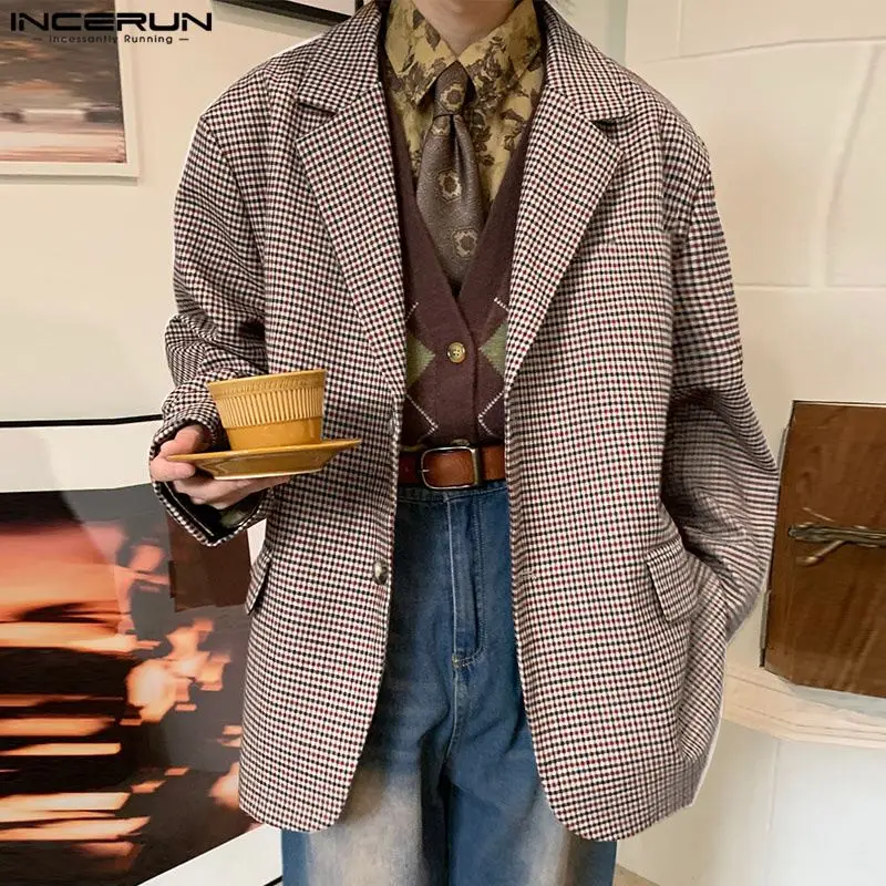 INCERUN-Men-Clothing-Fashion-Plaid-Long-Sleeve-Men-Thin-Blazer-Autumn ...