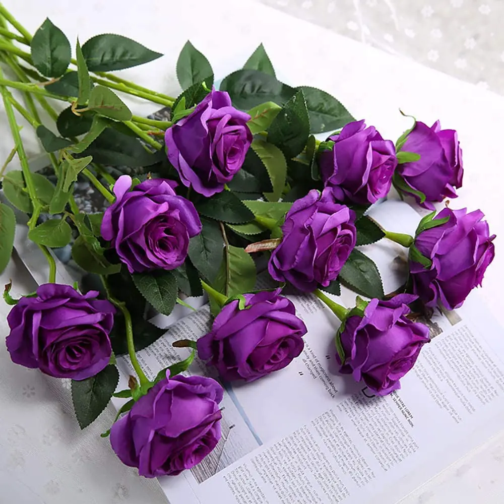 8PCS-Artificial-Silk-Flowers-Purple-Roses-Bouquet-for-Home-Wedding ...