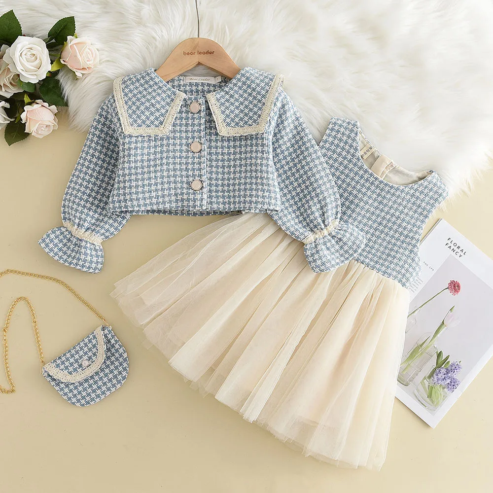 Menoea Girls Clothes Set Spring Autumn Girls Plaid Vest Dress Retro ...
