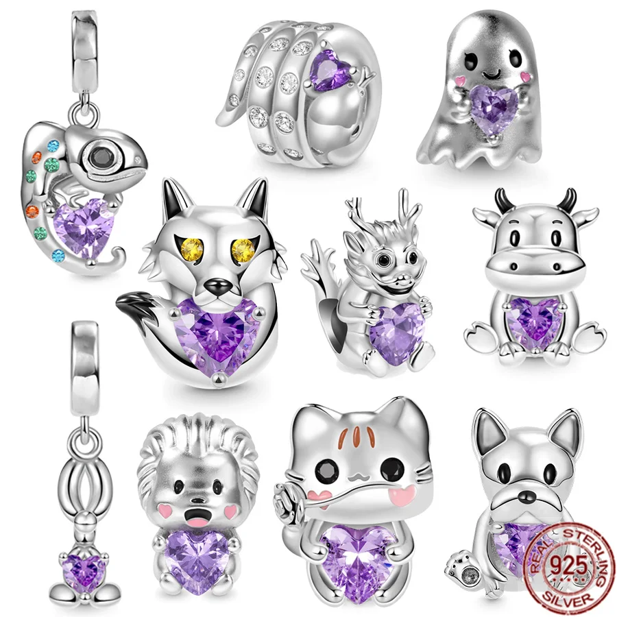 Blue-Calf-Wolf-Snake-Cute-Cat-Embraces-Heart-Gemstone-Charm-Bead-Fit ...