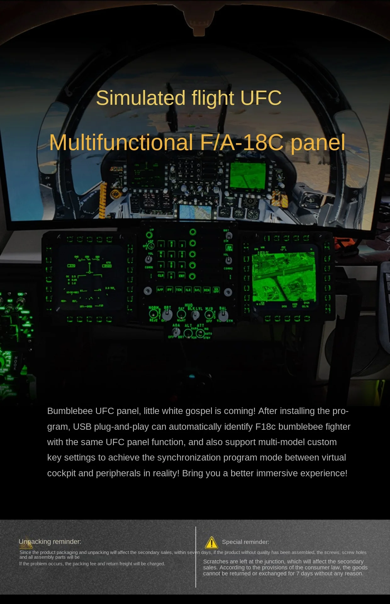 Wufen Tecnologia F18 Bumblebee UFC painel multifuncional, simulando voo ...