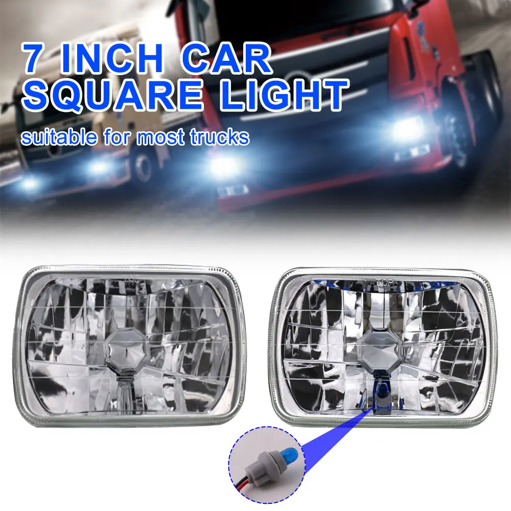 7-Inch-7x5-Car-Square-Headlight-6052-Glass-Clear-Lens-Diamond-Cut-White ...
