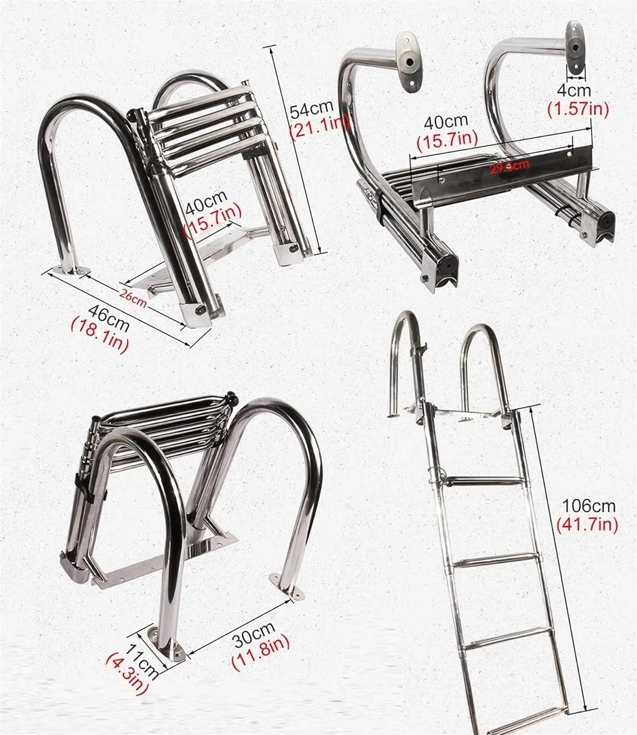Outboard Boat Ladders 4 Step Folding, Removable Pontoon/Marine Yacht ...