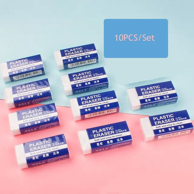 10Pcs 2B White PVC Eraser Clean and Mess Free Student Exam Office ...