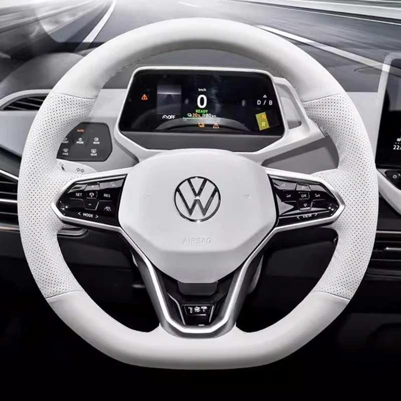 DIY-Hand-Stitched-white-Genuine-Leather-non-slip-car-Steering-Wheel ...
