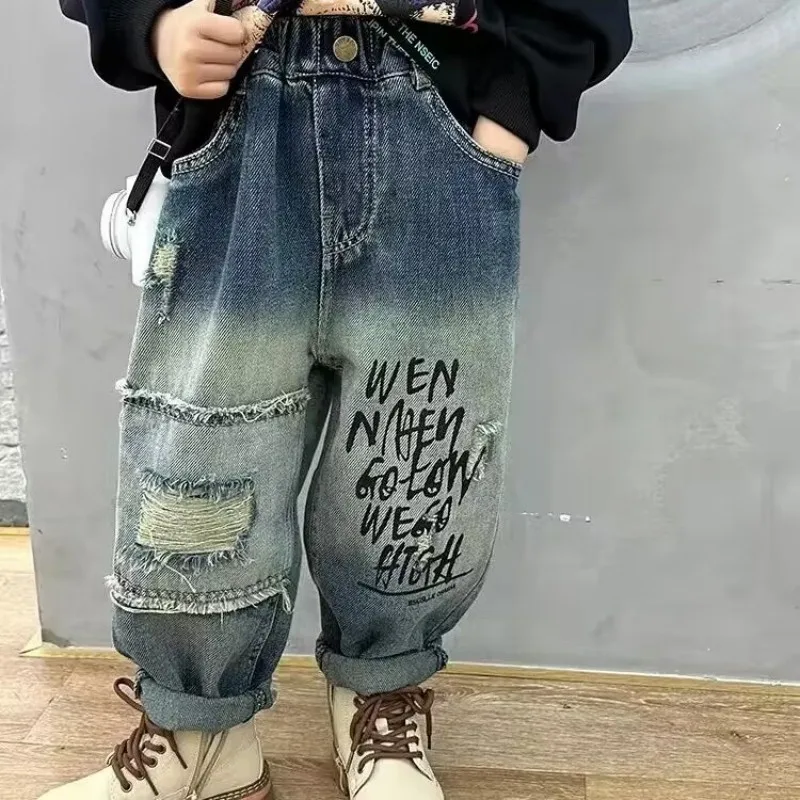 Cal-a-jeans-rasgada-infantil-cal-a-solta-fina-roupas-casuais-para-beb-s ...