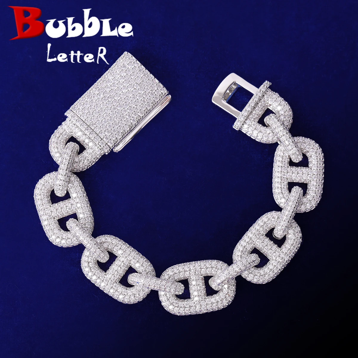 Bubble Letter Iced Out Bracelets for Men Cuban Link Charms Bling Micro Pave Cubic Zirconia Gold ...