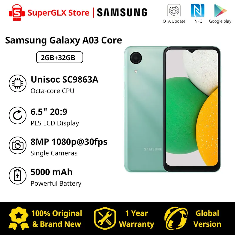 Novo original samsung galaxy a03 núcleo smartphone unisoc sc9863a octa-core android 11 5000mah ...