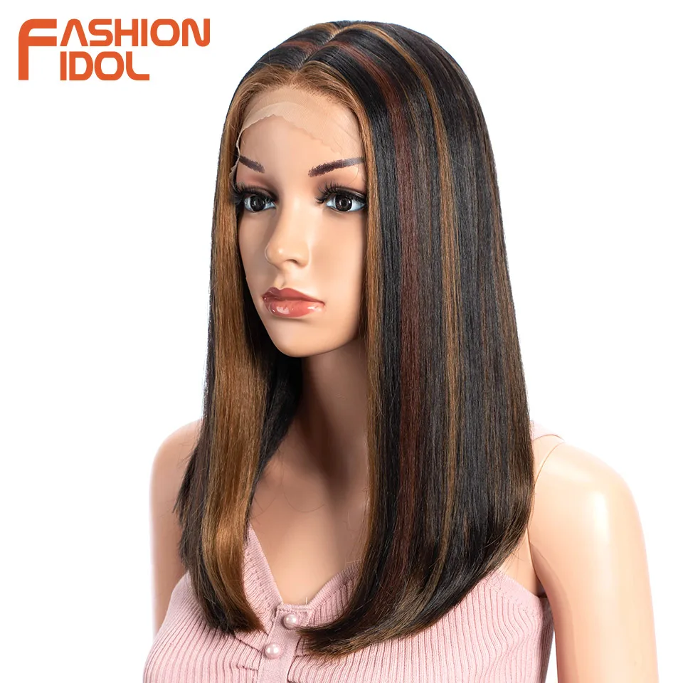 FASHION-IDOL-14-Inch-Lace-Front-Wig-Synthetic-Hair-Ombre-Brown-Grey ...