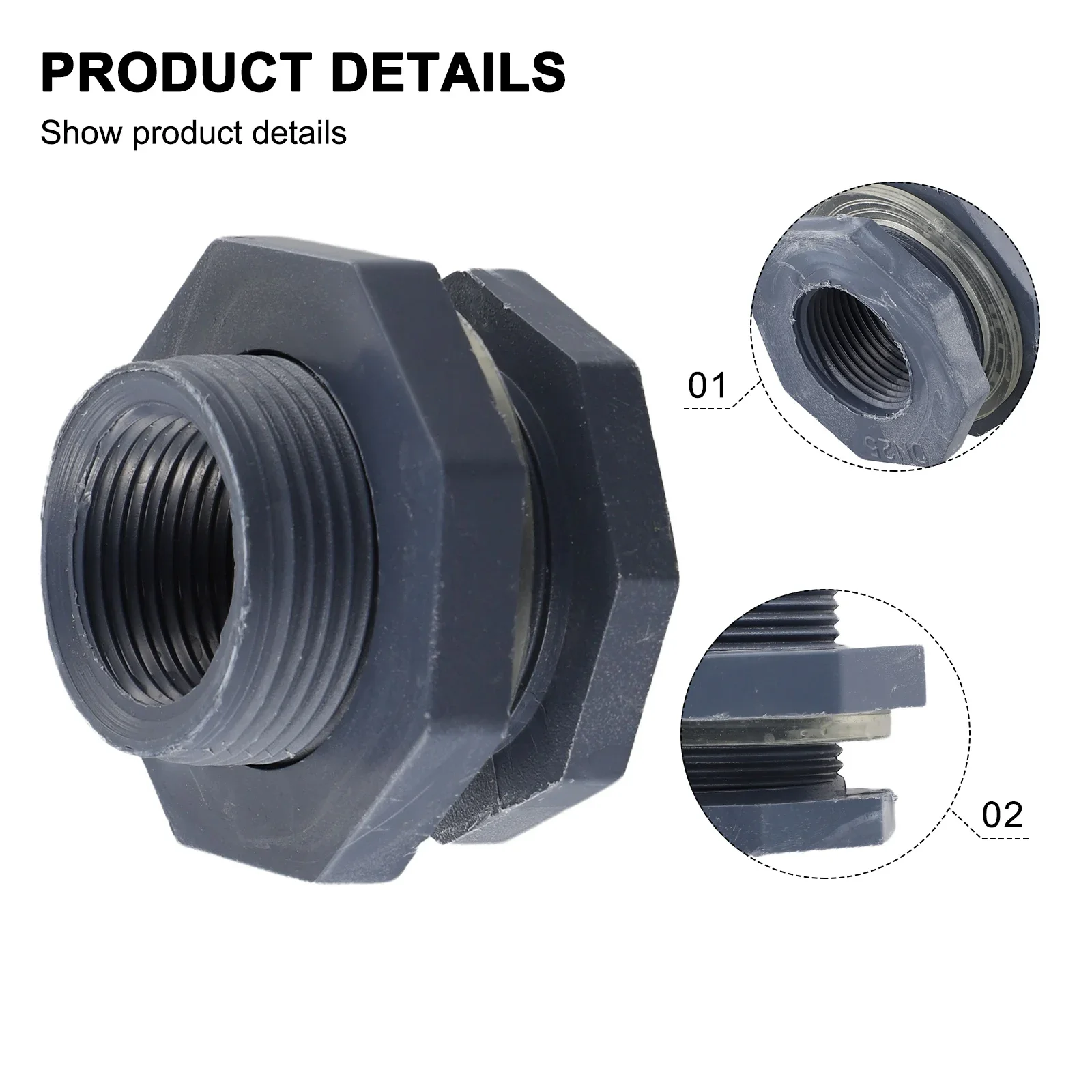 PVC-Plastic-Internal-Thread-Bulkhead-Fitting-Secure-Fit-With-Silicone ...