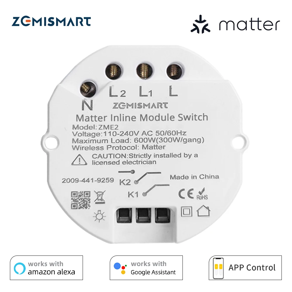 Zemismart-Matter-Over-WiFi-Smart-Inline-Module-Switch-2-Gang-Light ...