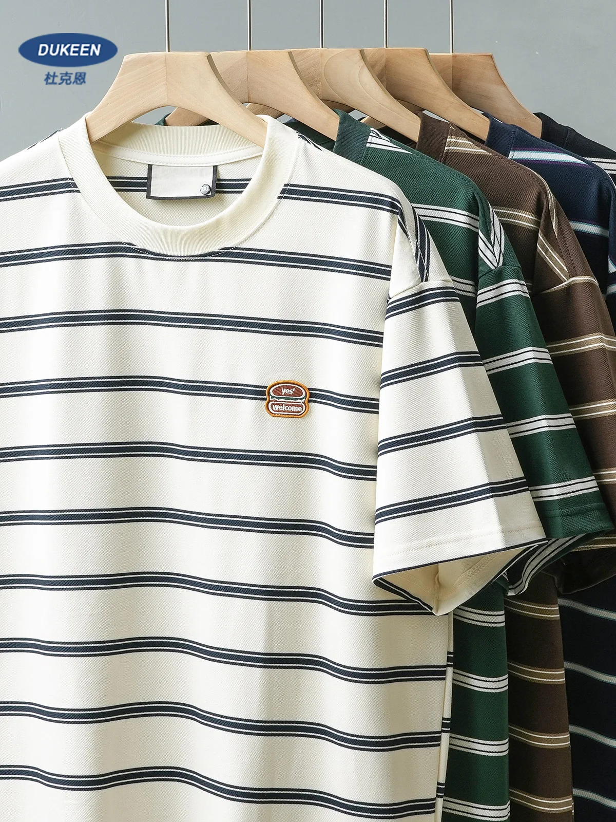 DUKEEN-camisetas-con-rayas-de-260G-para-hombre-Tops-de-manga-corta ...