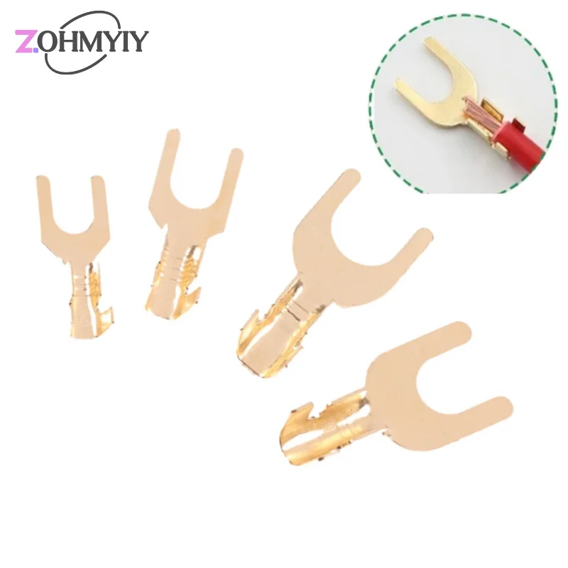 100Pcs-U-Shaped-Brass-Cable-Grounding-Lug-Fork-Terminal-Pressed-Bare ...