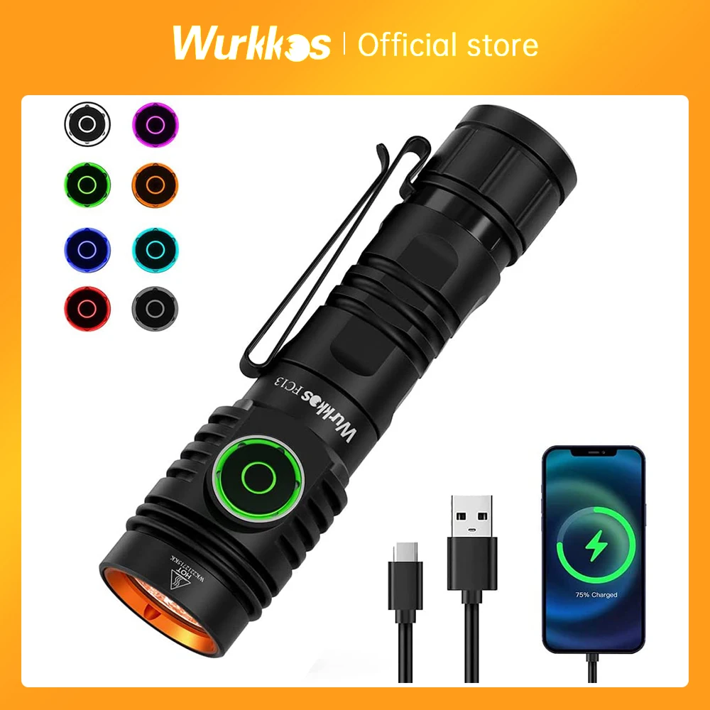Wurkkos-FC13-Rechargeable-18650-Flashlights-Max-3400LM-XHP50-2-LED-EDC ...