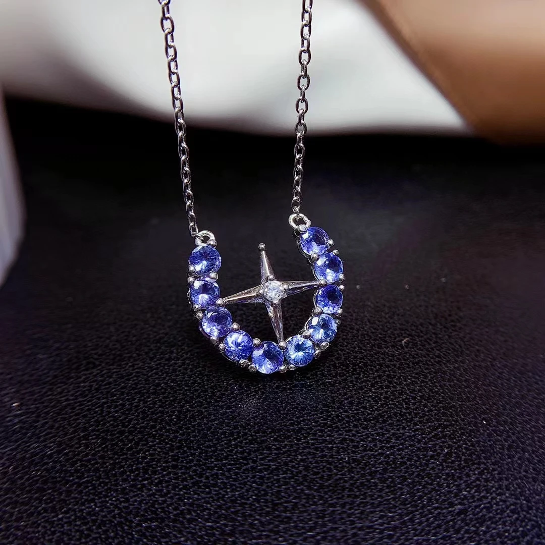 Silver Four-pointed Star Pendant Total 1ct 3mm Natural Tanznaite ...