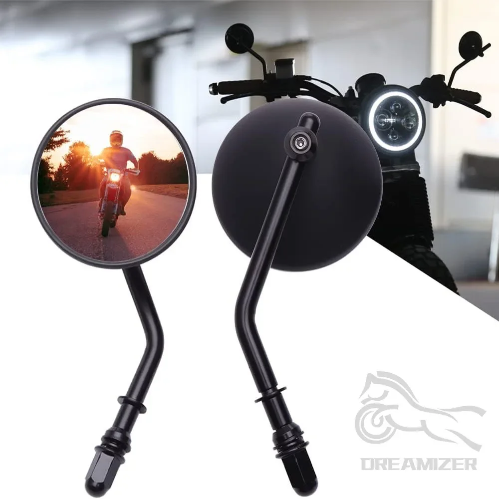 8mm Motorcycle Round Rearview Side Mirrors For Harley Sportster Dyna ...