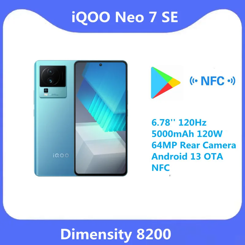 Original Novo Vivo iQOO Neo7 Neo 7 SE 5G SmartPhone Dimensão 8200 6.78 ''120Hz 5000mAh 120W 64MP ...