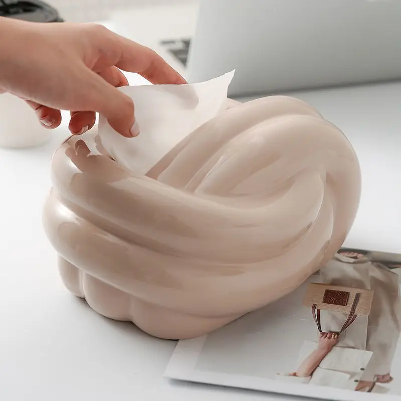 Ceramic Tissue Box Cover Cream Reel Nordic Style Room Decoration Napkin ...