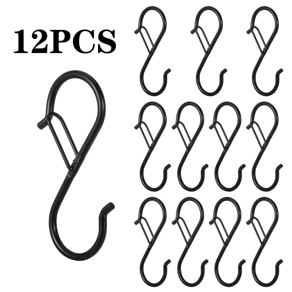 12Pcs S-Shape Hooks with Safety Buckle Heavy Duty Black Closet Hooks ...