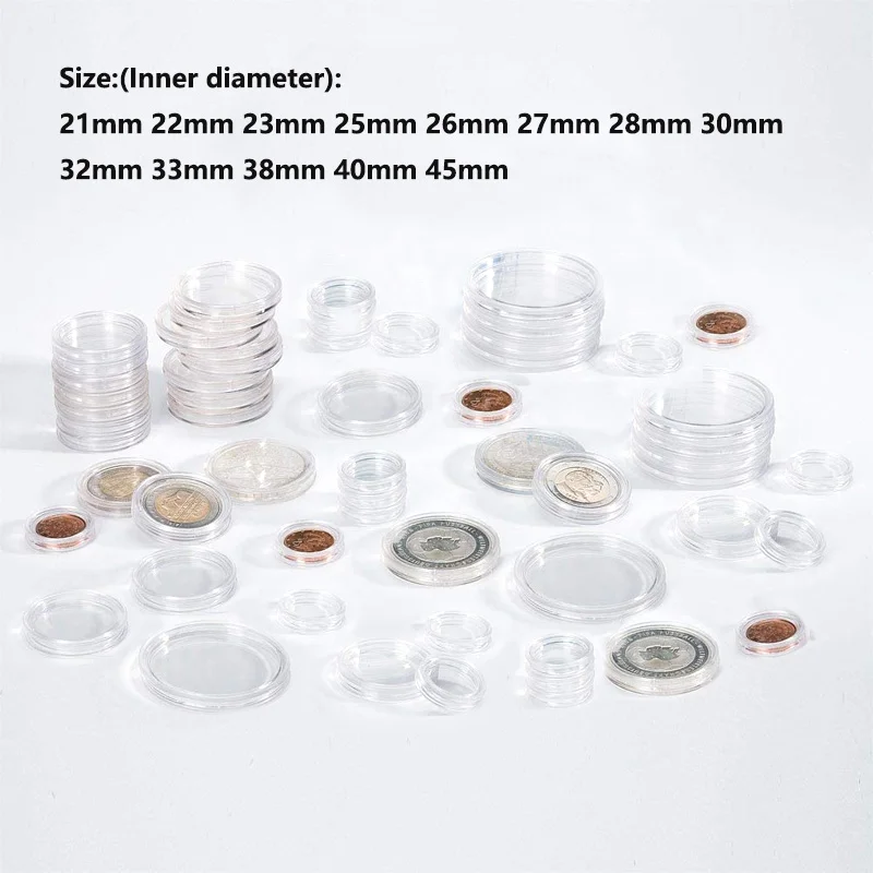 21/23/24/25-45mm plastic coin storage Coin Capsules Storage Box Clear ...