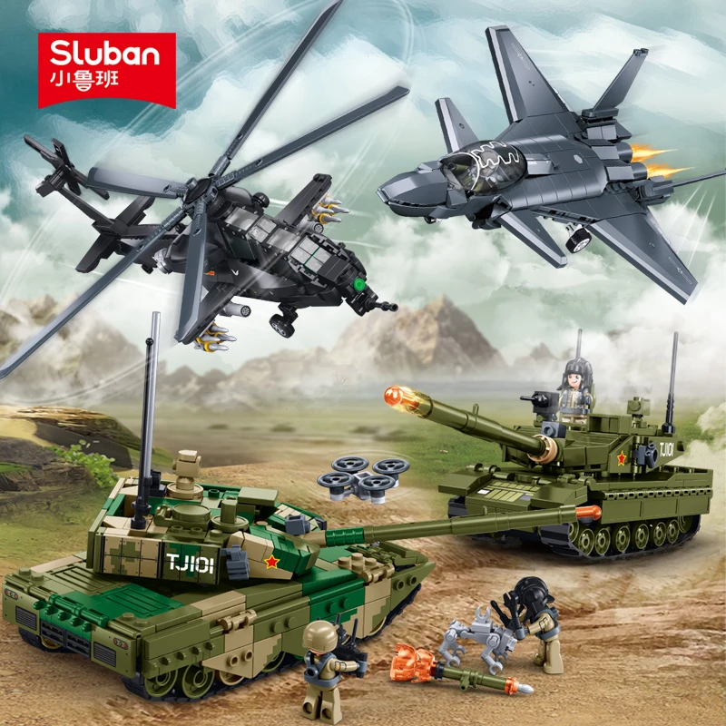 2025 Sluban Military Building Blocks WW2 Aircraft Fighter Siege Chopper ...