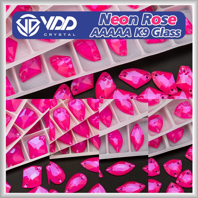 VDD Top Quality AAAAA K9 Glass Neon Rose Sew On Rhinestones Sewing Crystal Flatback Stones For ...