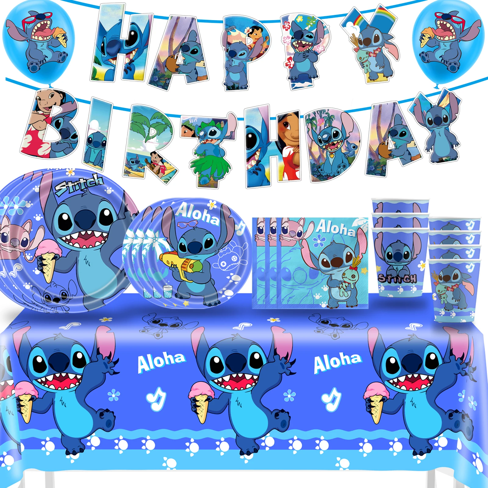 Lilo-Stitch-Party-Supplies-Include-Paper-Cup-Plate-Balloon-Banner ...