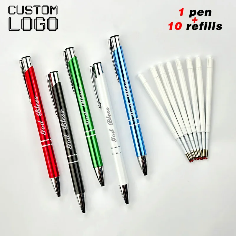 1Pen-10Refill-Laser-Engraving-Badge-Metal-Ball-Point-Pen-Business ...
