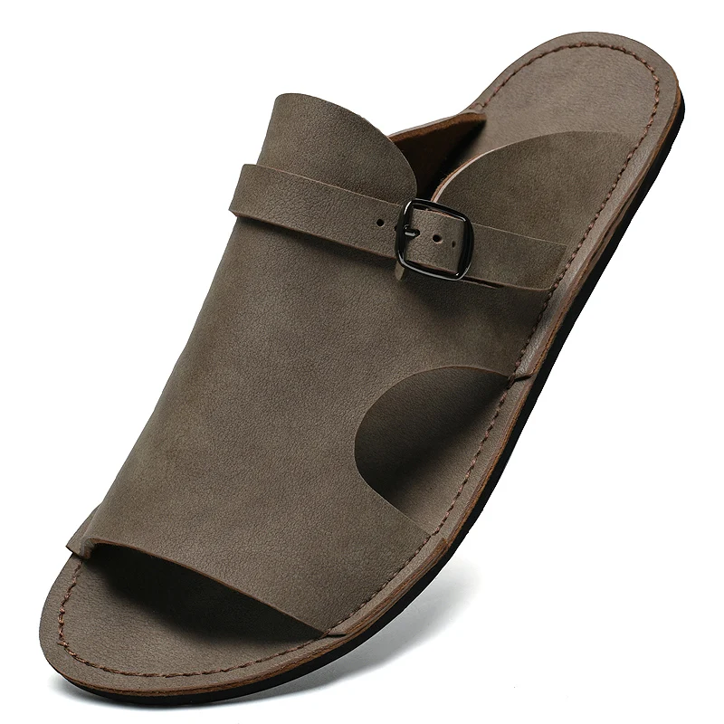 All-match Men's Walking Shoes Classic Leather Slippers Summer New Soft ...