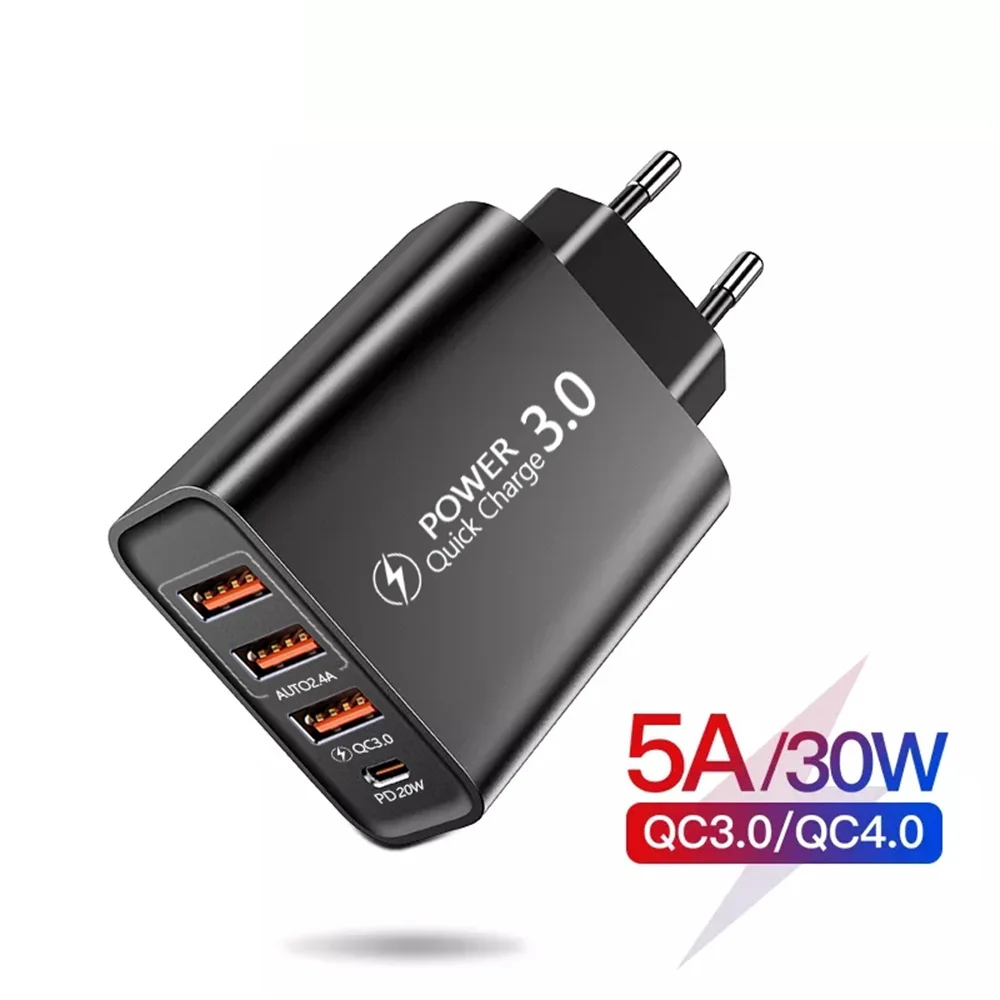 30W-USB-Charger-4-Ports-Fast-Charging-Wall-Adapter-Quick-Charge-QC3-0 ...