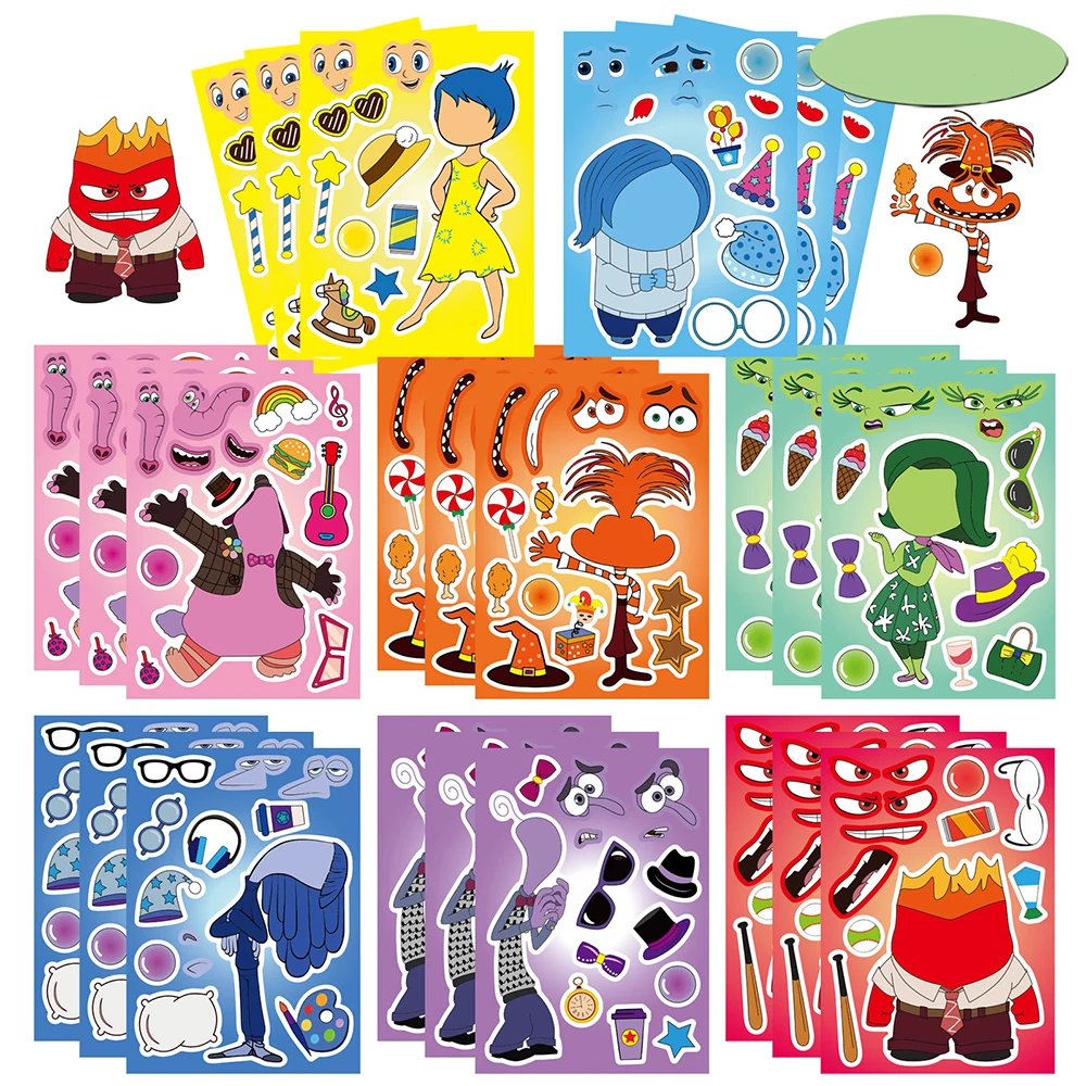 8-16Sheets-Disney-Inside-Out-2-Make-A-Face-Puzzle-Stickers-Kid-Make ...