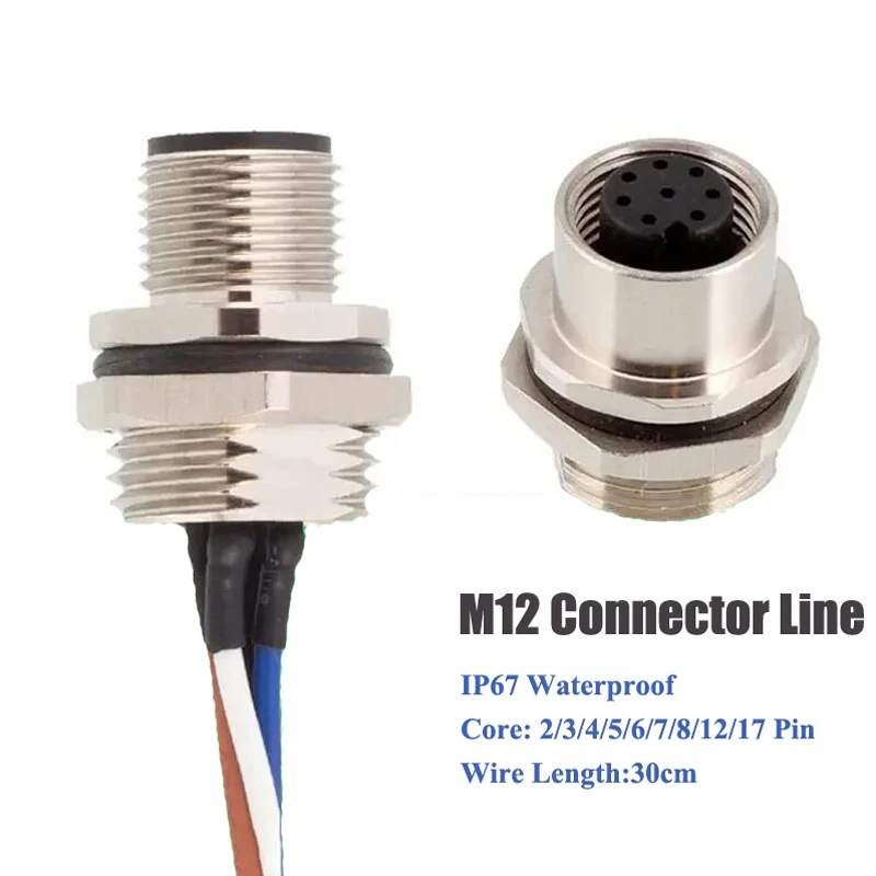 IP67-M12-Cable-Connector-Socket-with-30cm-Wire-Metal-Shielded-2-3-4-5 ...