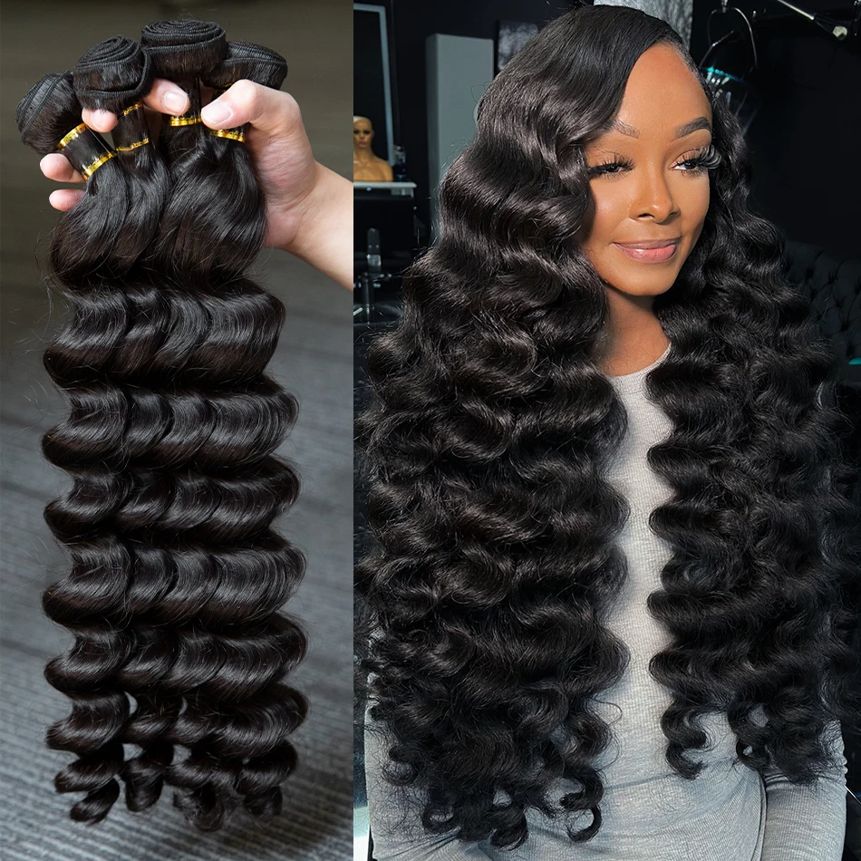 Loose Deep Wave 3 4 Bundles Human Hair 30 38 40 Inch Human Hair Bundles ...