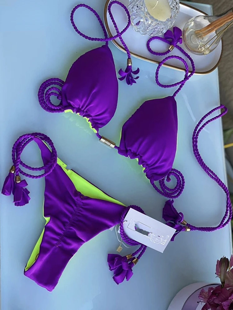 Swimwear Thong Bikini Set 2023 New Blue Swimsuits Woman Sexy Bathing