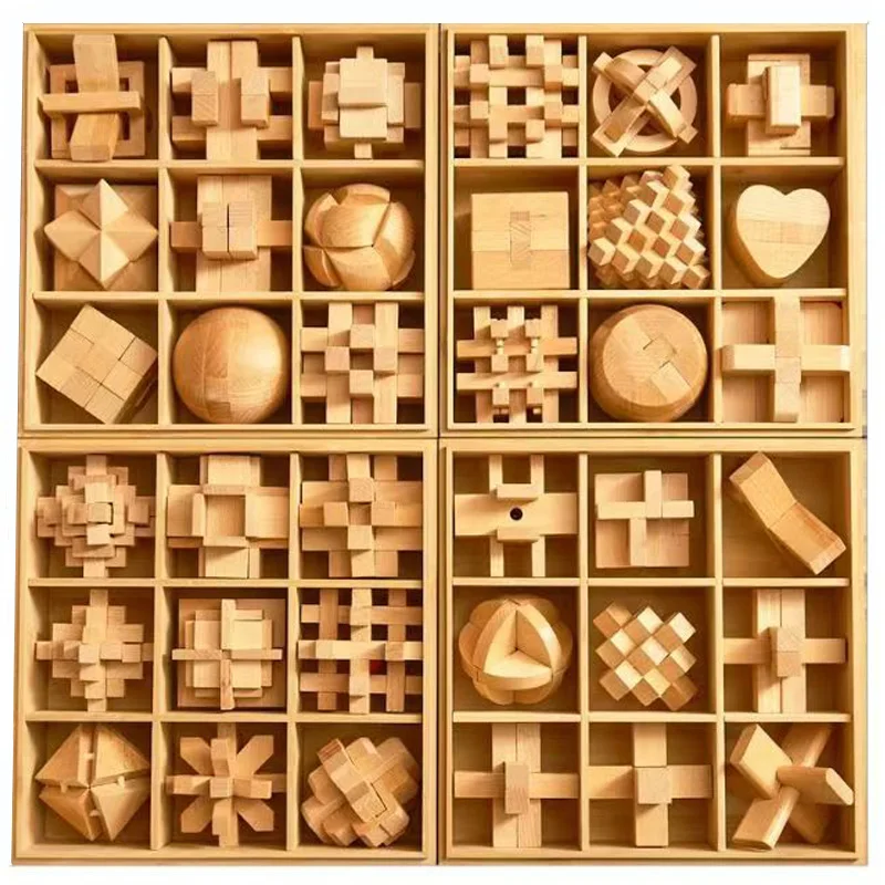 3PCS Set LuBan Lock Wooden Puzzle Brain Teaser IQ Test Toys Educational ...