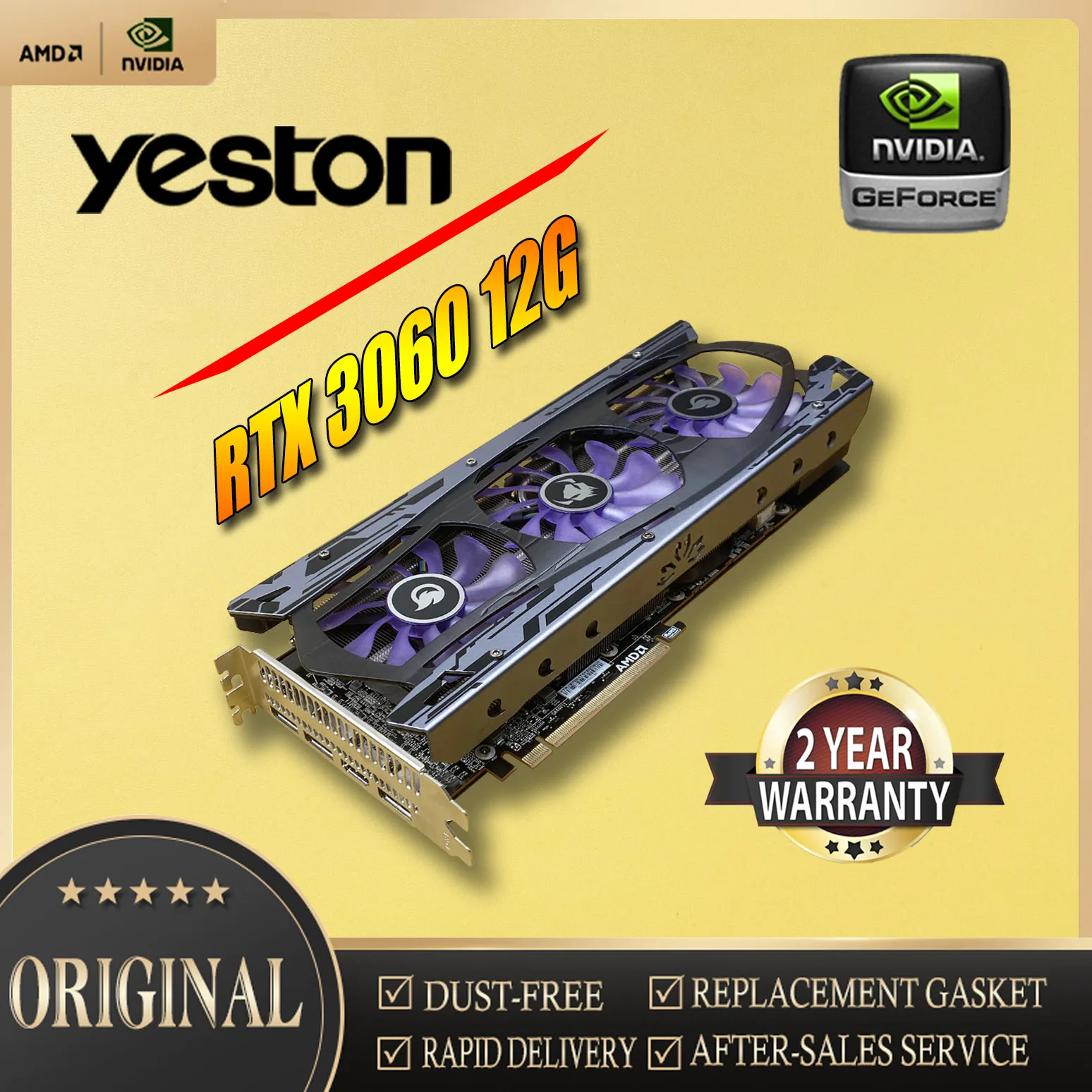 YESTON-RTX-3060-12GB-GDDR6-NVIDIA-GPU-192bit-DP-3-PCI-Express-X16-4-0 ...