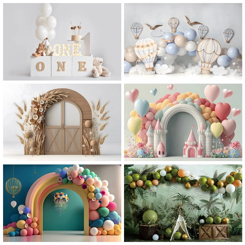 Newborn Baby 1st Birthday Party Photography Backdrop Balloons Boy And ...