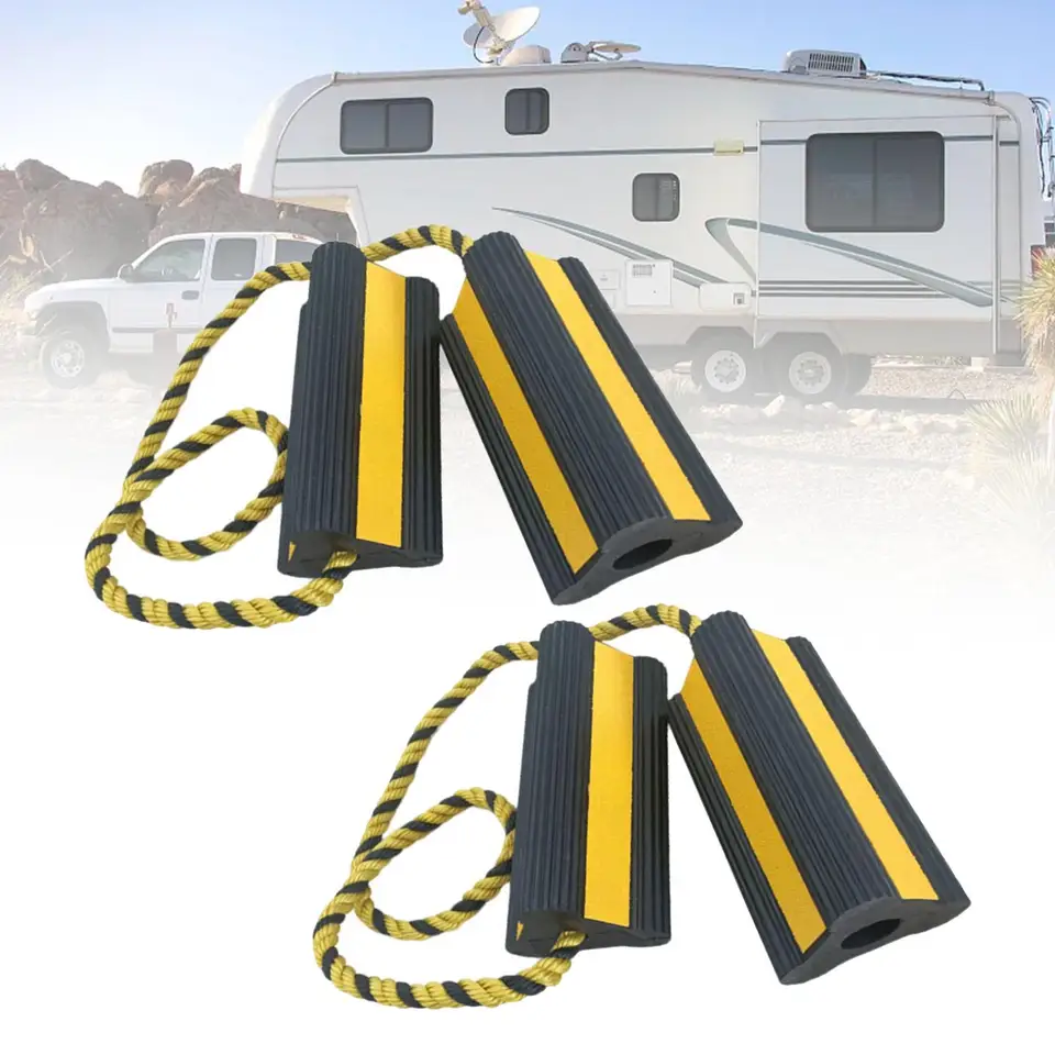 Rubber Wheel Chocks ROBLOCK Heavy Duty - 4-Pack With Rope & Reflective ...