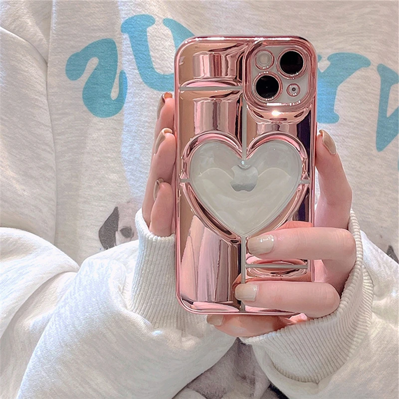 Luxury Love Heart Plating Phone Case For iPhone 14 Plus 14 12 11 13 Pro ...