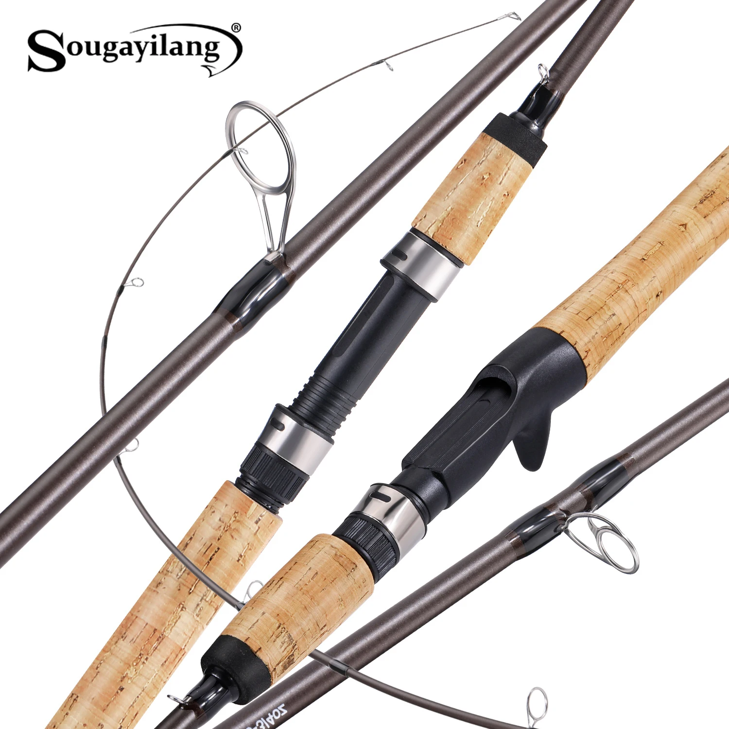 Sougayilang Spinning/Casting Fishing Rod 4 Section 2.1m Carbon Fiber ...