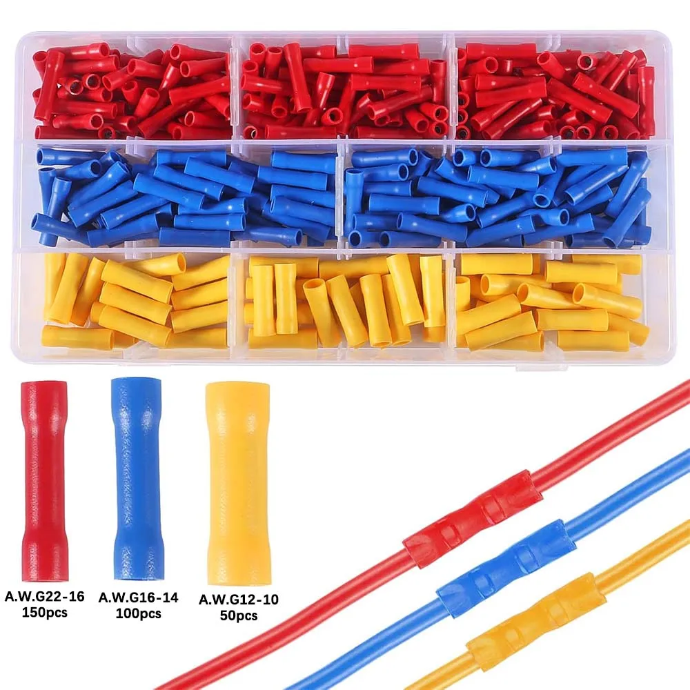 300-PCS-Butt-Splice-Crimp-Connectors-Insulated-Electrical-Straight-Wire ...
