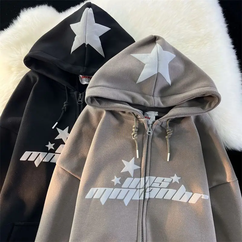 Star-Print-Hoodies-Women-s-Y2K-Street-Hip-Hop-Zipper-Sweatshirt-Couple-Loose-Cashmere-Hoodie ...