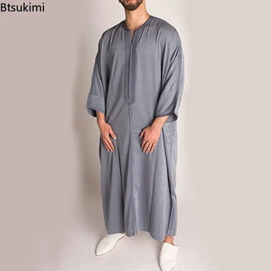 Durable-Kaftan-Arab-Muslim-Robe-Men-Jubba-Thobe-Long-Sleeve-Dubai ...