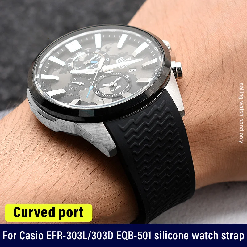 Curved End Silicone Rubber Watch strap for Casio EQB-501 EFS-S500 EFR ...