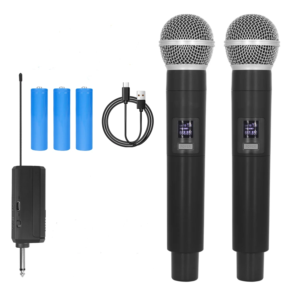 Wireless microphone 2 channel UHF fixed frequency dynamic microphone ...