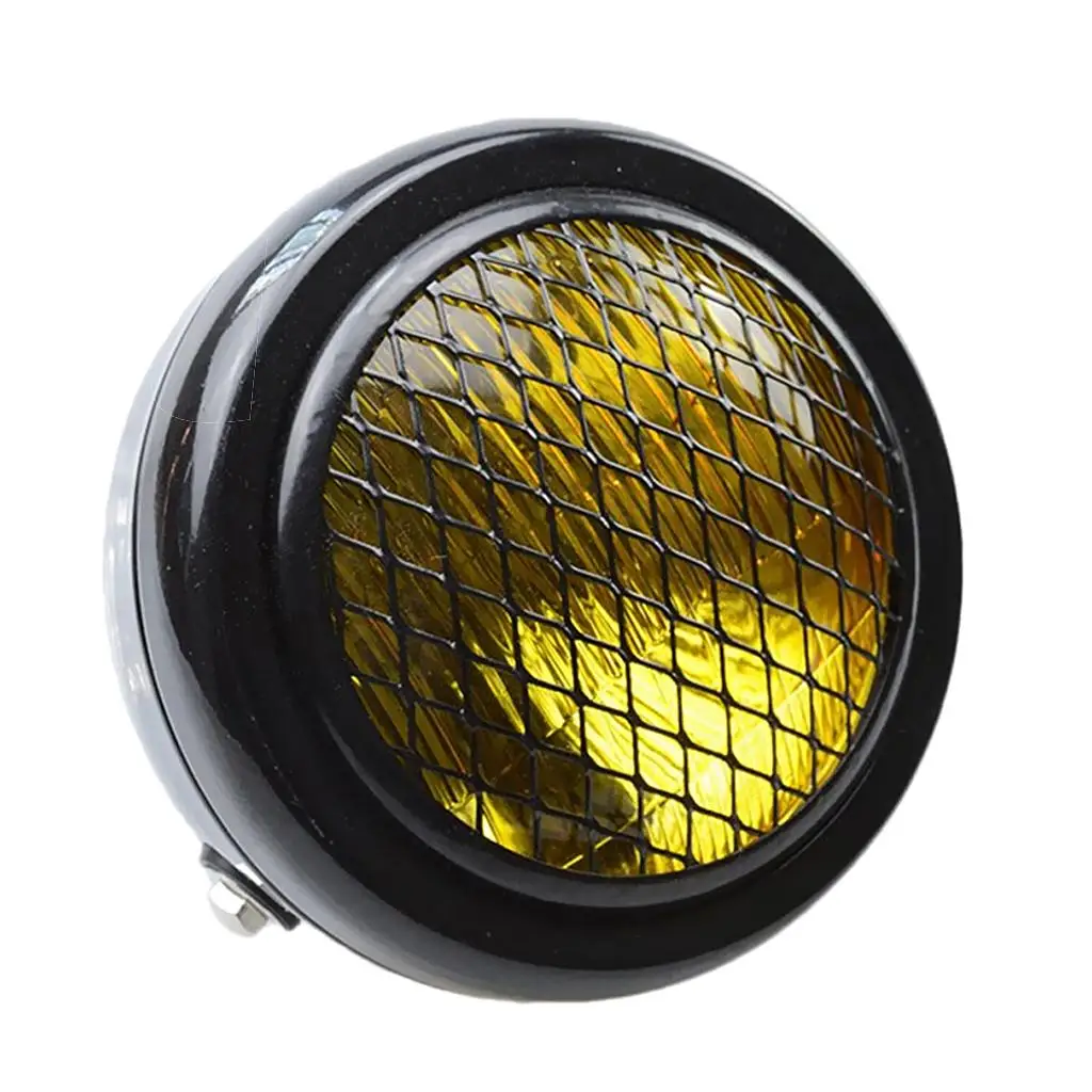 Motorcycle Headlight Black Metal Motorcycle Retro Amber Headlight Head ...