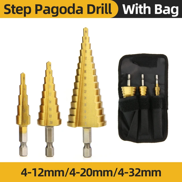 HSS Titanium Step Drill Bit Conical Stage Drill For Metal Wood High Speed Stepped Drill Set ...