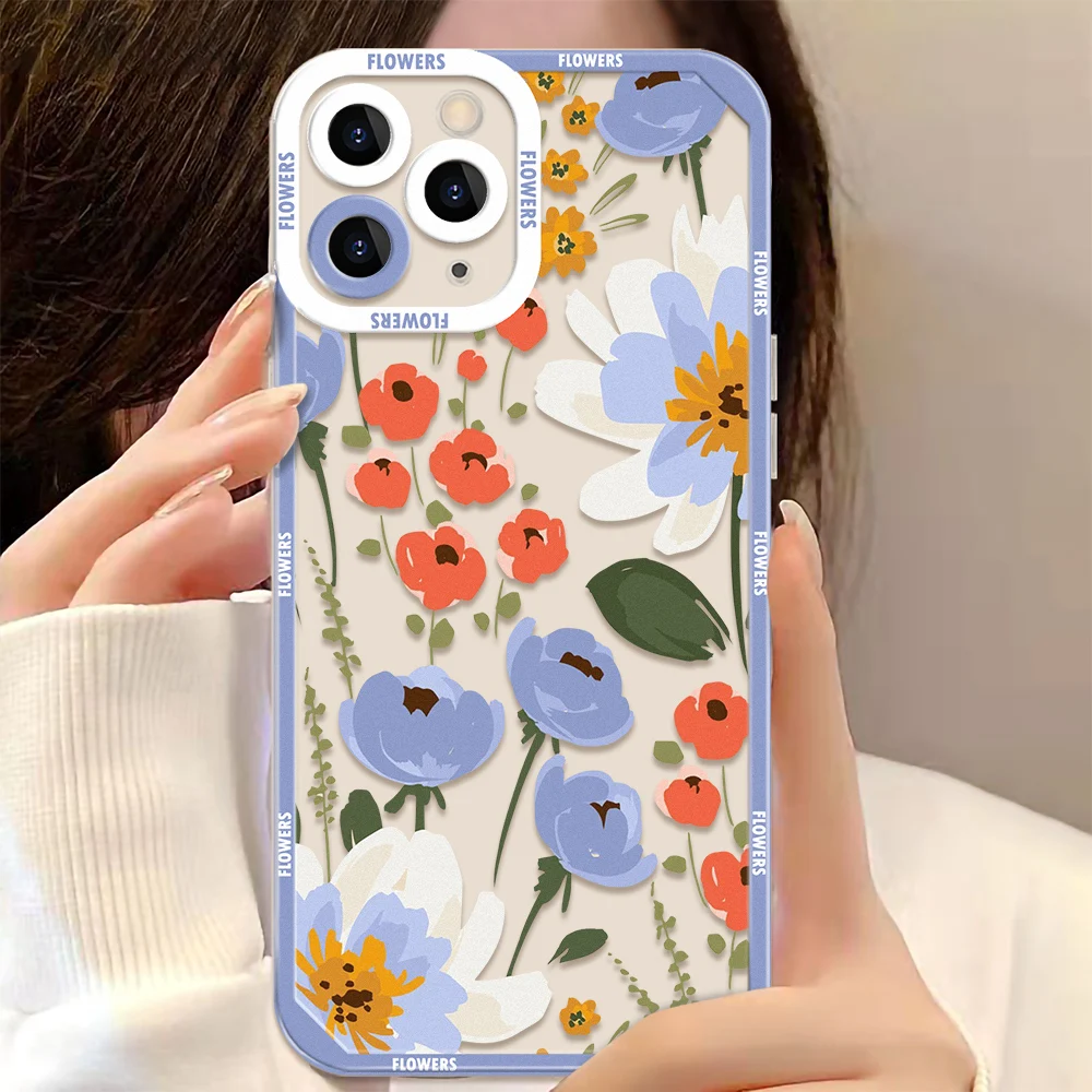 Blue Flower Clear Phone Case For Iphone 14 Pro Max Case Iphone 11 12 13 ...