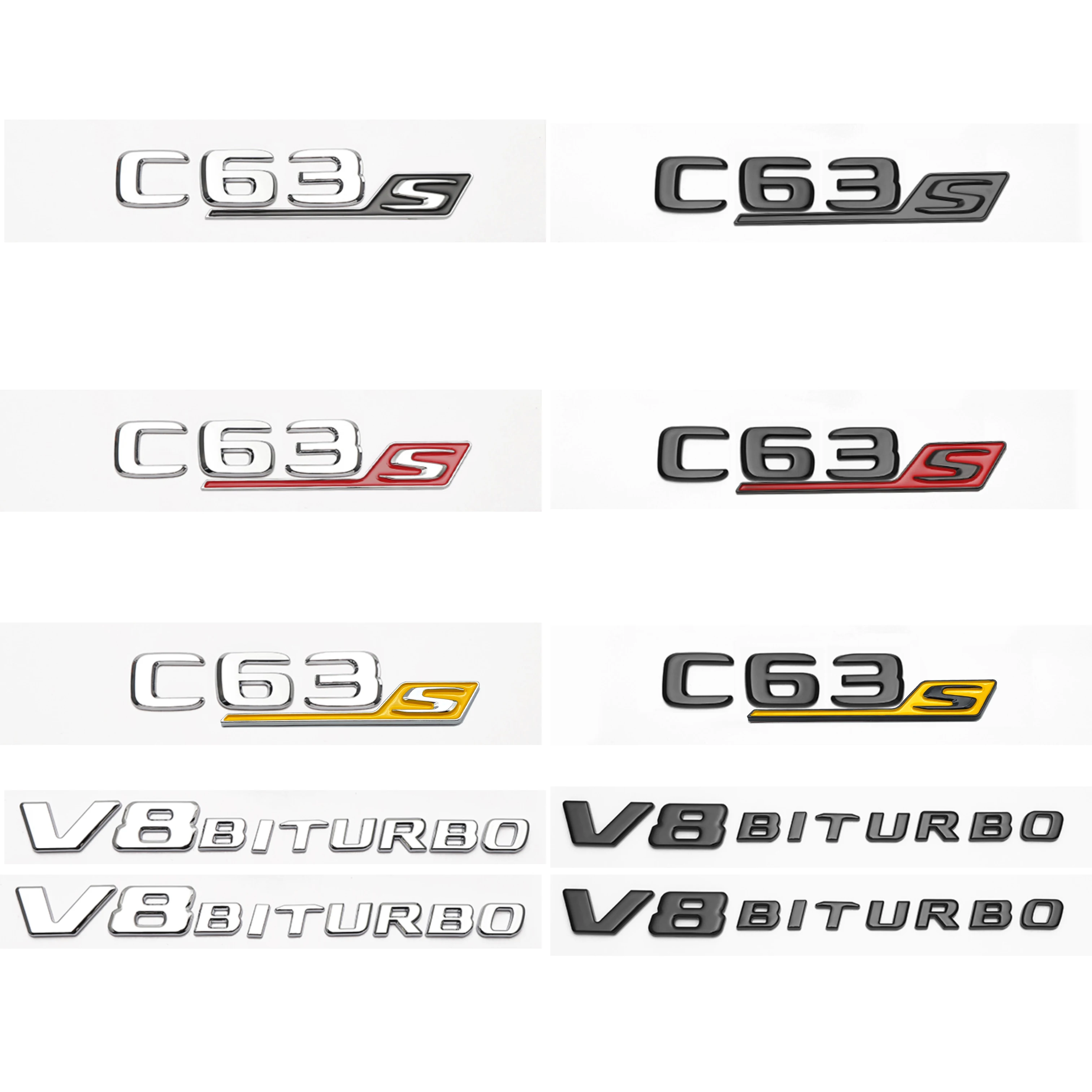 3D-Chrome-Black-Letters-C63s-V8-Biturbo-ABS-Emblem-for-Mercedes-Benz ...